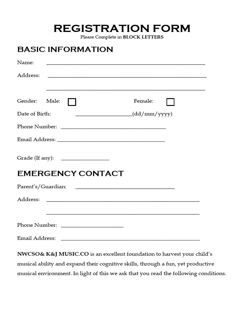 Music Program Registration Form | PDF