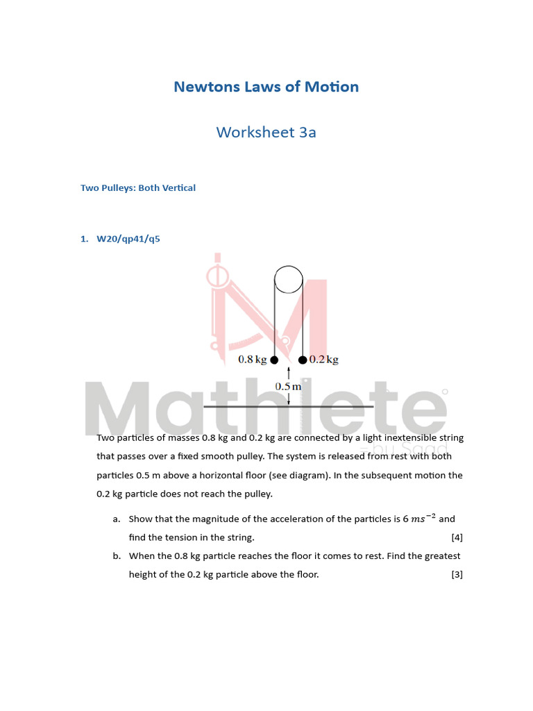Newtons Laws of Motion - Worksheet 3a | PDF | Tension (Physics) | Force