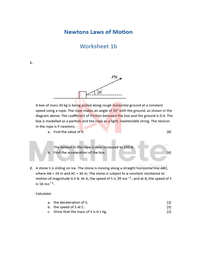 Newton's Laws of Motion Worksheet | PDF | Force | Tension (Physics)