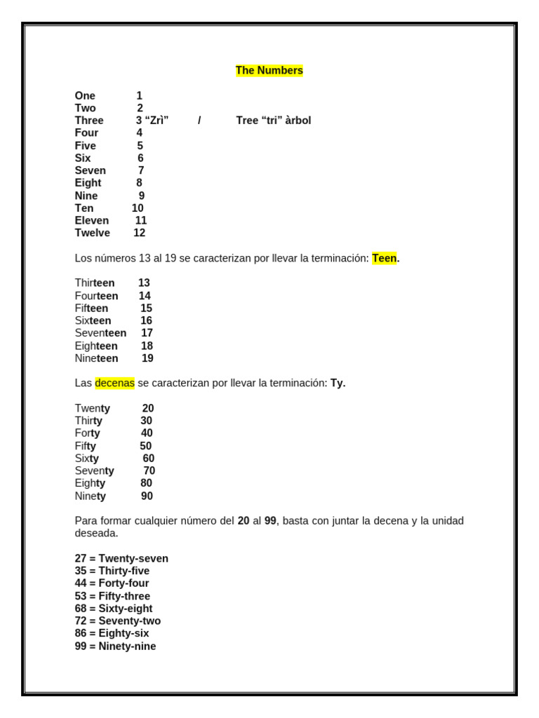 The Numbers - Los Numeros | PDF
