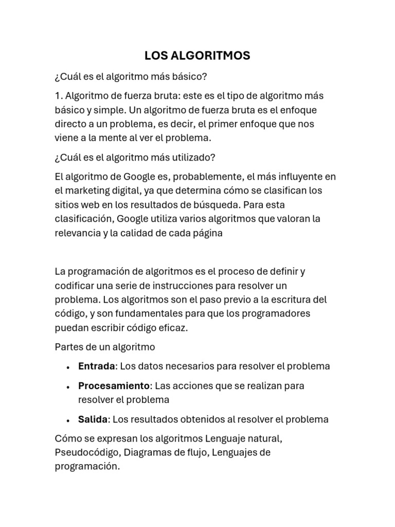 Tipos y partes de los algoritmos | PDF | Algoritmos | Programación de ...