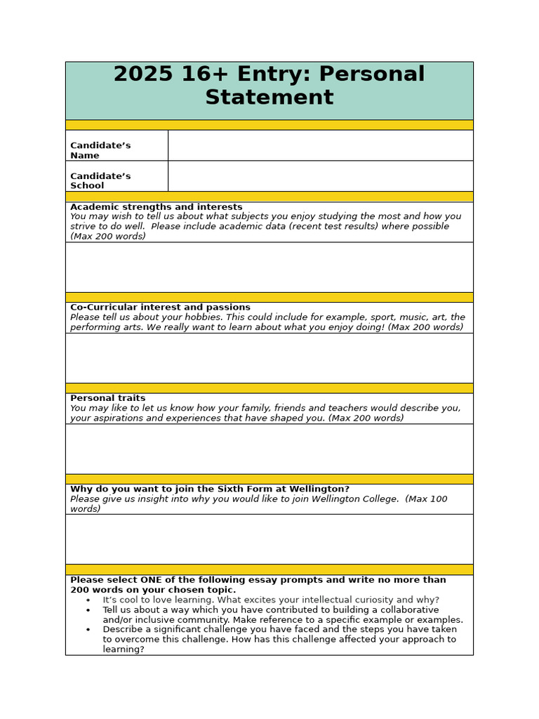Personal Statement Guidelines for 16+ Entry | PDF