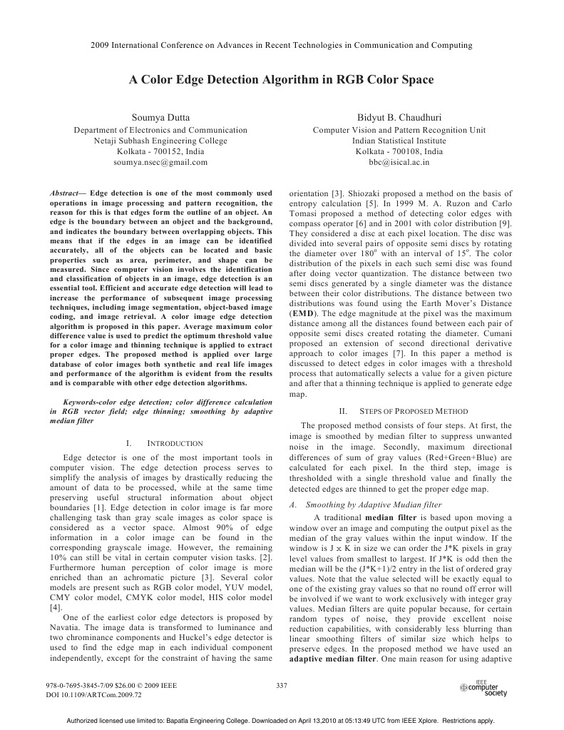 A Color Edge Detection Algorithm in RGB Color Space | PDF | Median ...