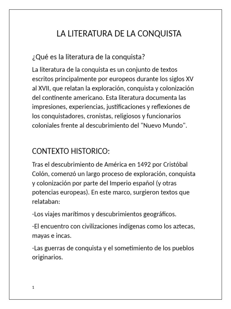La Literatura de La Conquista | PDF | Colonización española de las ...