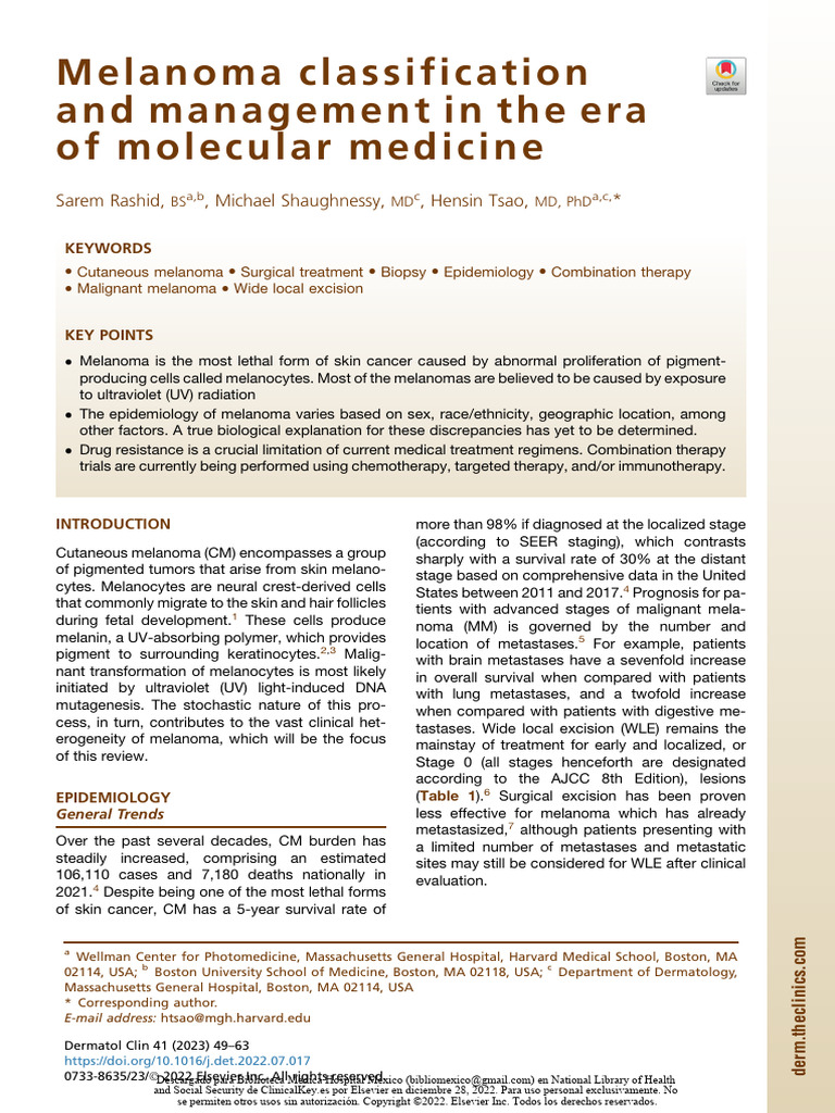 Melanoma Classification and Management | PDF | Melanoma | Metastasis