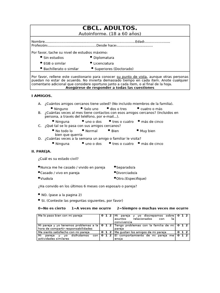 CBCL Adulto AUTOINFORME | PDF