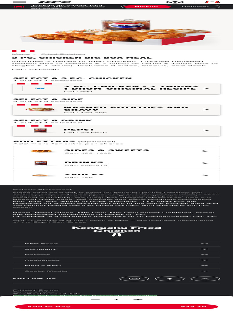 3 Piece Fried Chicken Box Meal KFC® | PDF