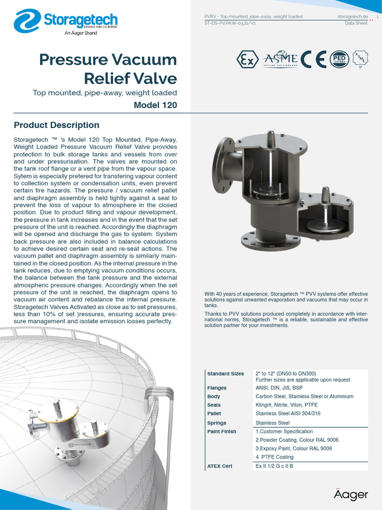 Pressure Vacuum Relief Valve Data Sheet | PDF | Vacuum | Pressure