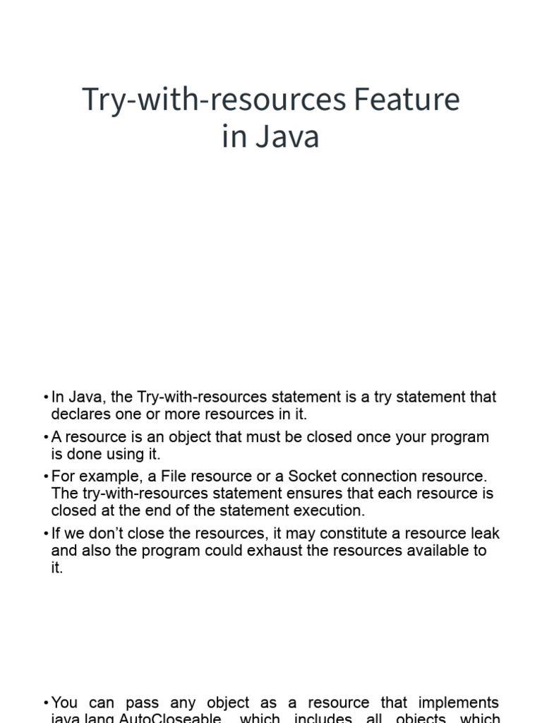 Try-With-Resources Feature in Java | PDF
