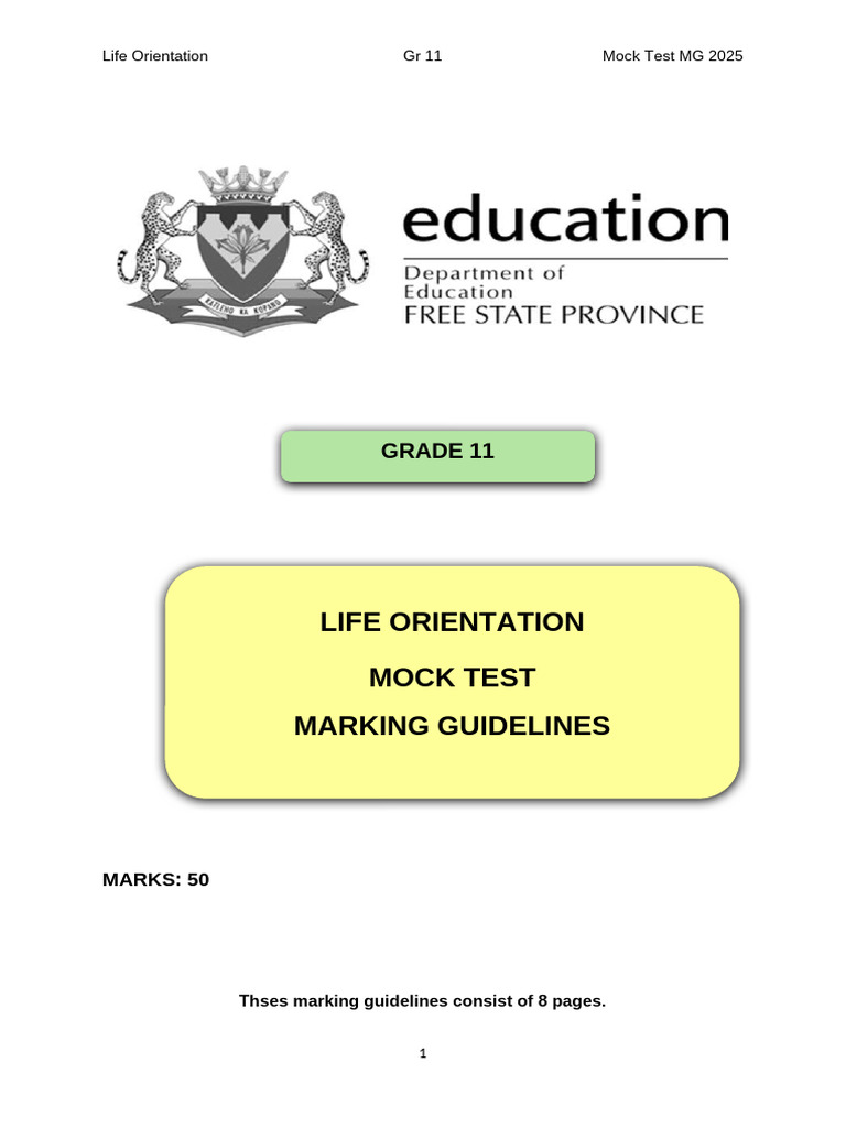 Grade 11 Life Orientation Mock Test 2025 | PDF | Adolescence | Goal Setting