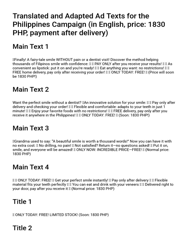 Translated and Adapted Ad Texts For The Philippines Campaign (In ...