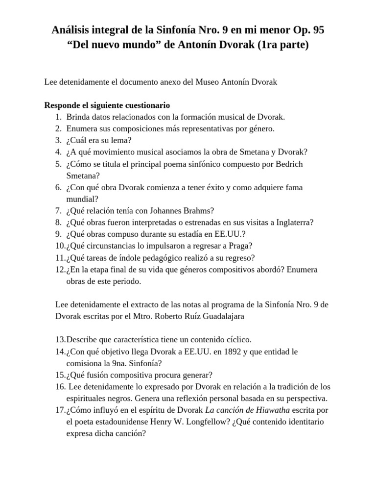 Eduardo Guerrero - Dvorak - Análisis Integral Sinfonía Nro 9 | PDF | Composiciones para orquesta ...