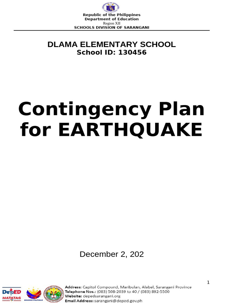 Dlama Elementary Earthquake Contingency Plan | PDF | Earthquakes ...