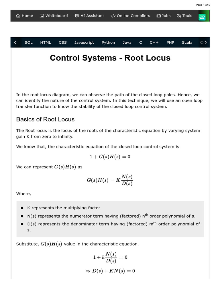 Root Locus in Control Systems | PDF | Computing | Applied Mathematics
