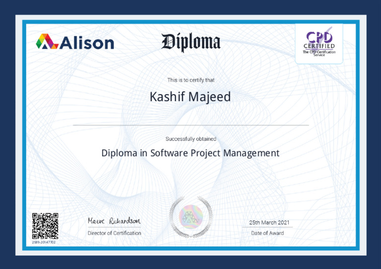 Kashif Majeed: Diploma in Software Project Management | PDF