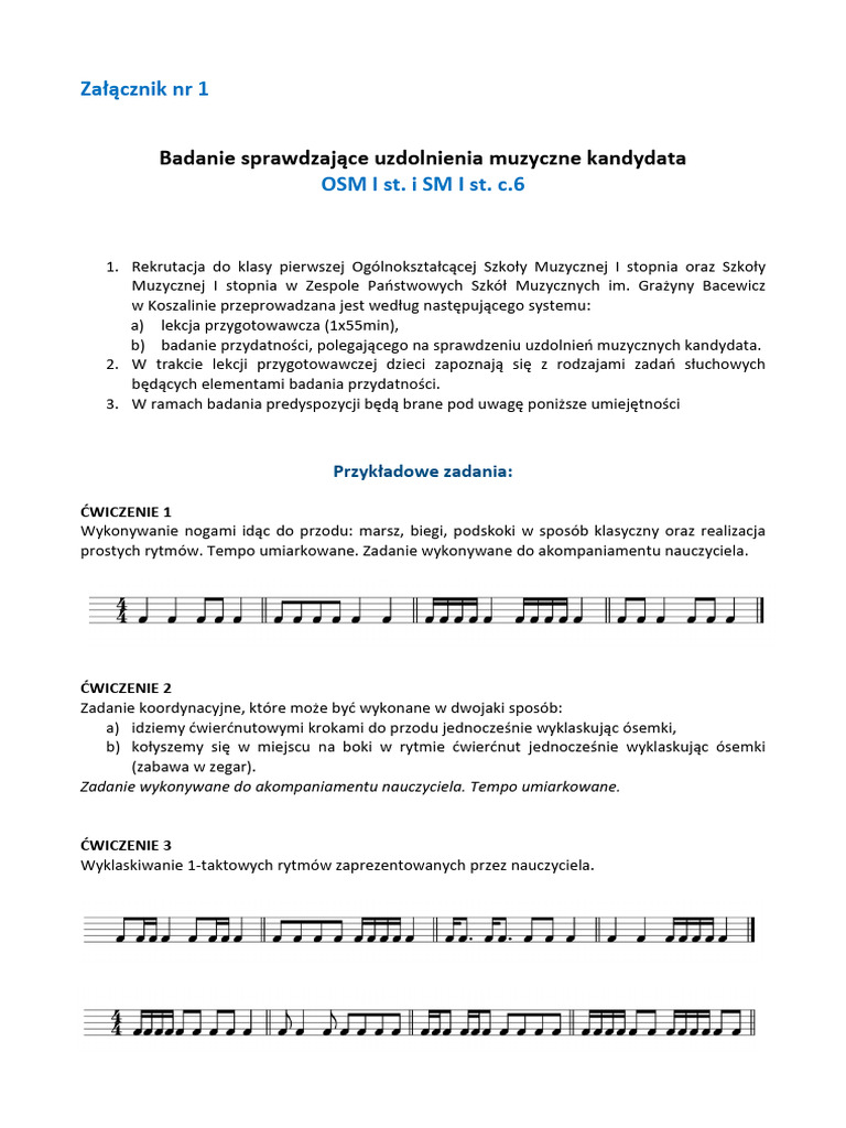 Załącznik NR 1 OSM I ST I SM I ST c6 Wymagania Do Badania Sprawdzającego | PDF