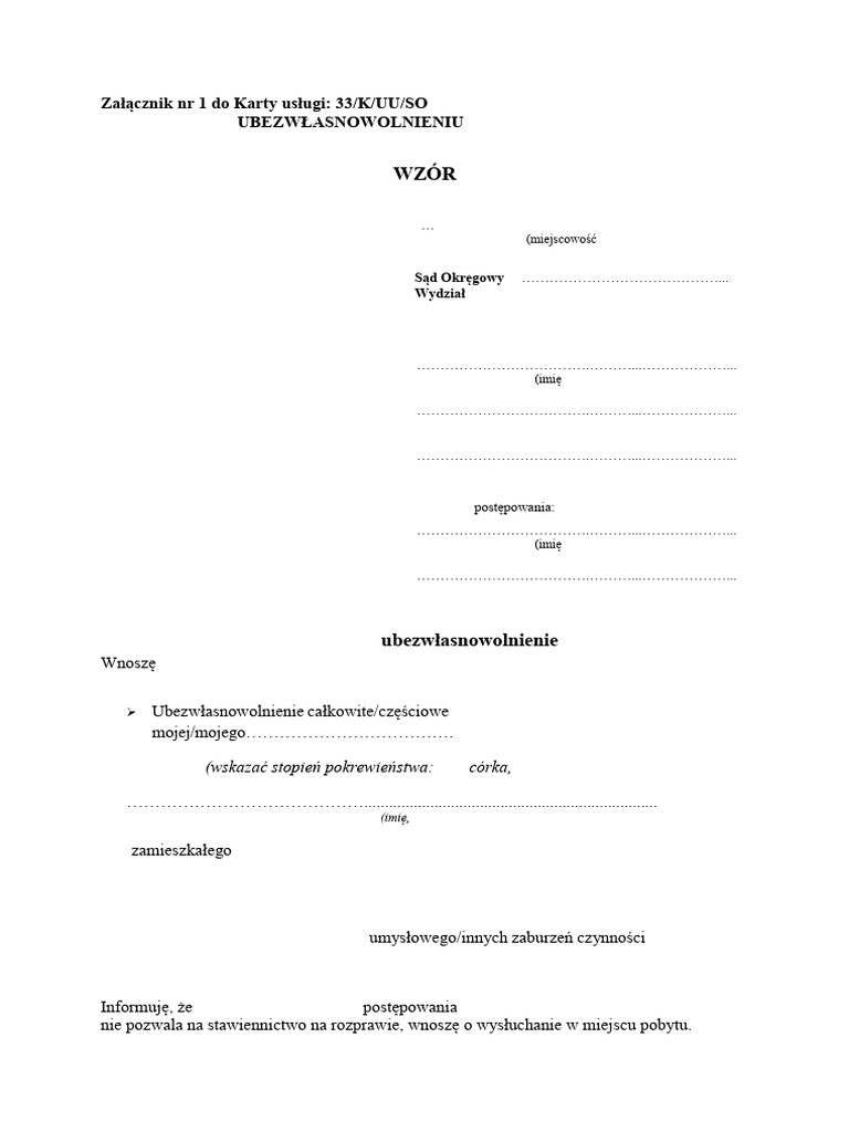 2023 Wniosek o Ubezwlasnowolnienie | PDF