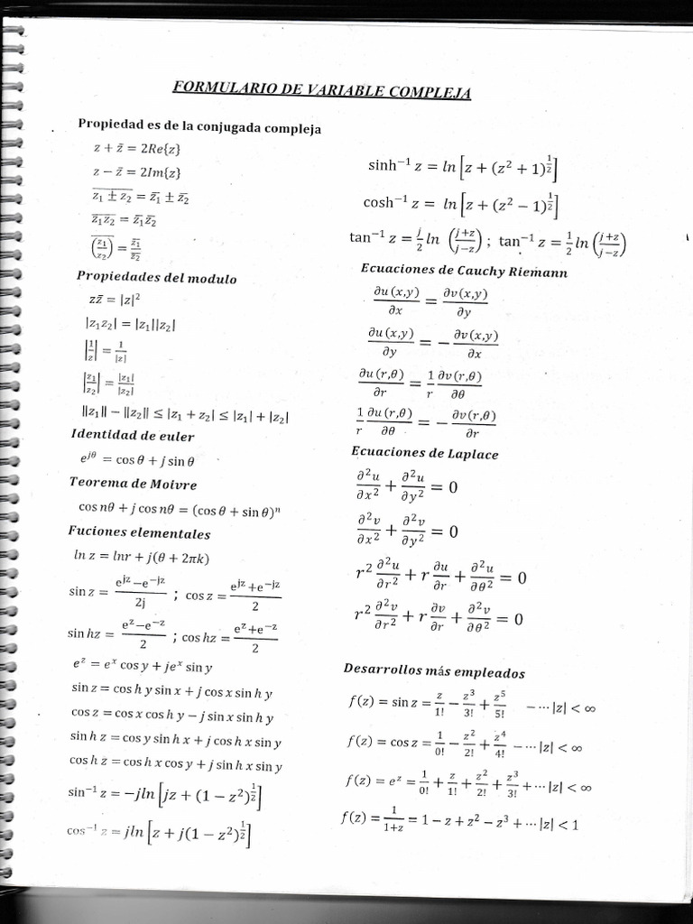 FORMULARIO 1 Variable Compleja | PDF