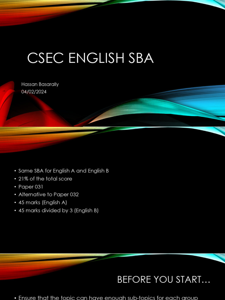 CSEC English SBA Guidelines and Format | PDF | Vocabulary | Public Speaking