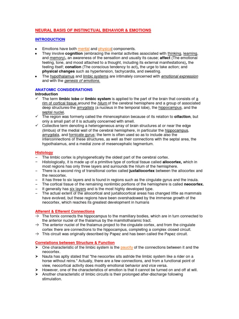 Neural Basis of Instinctual Behavior | PDF | Limbic System | Hypothalamus