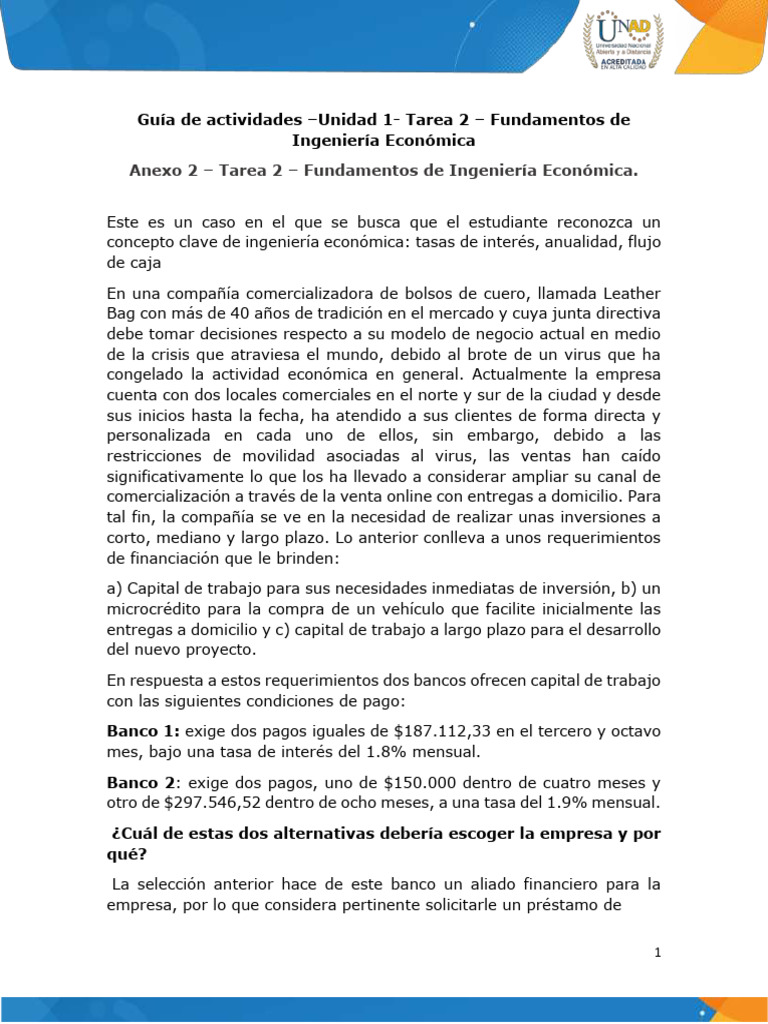Anexo 2 - Tarea 2 - Fundamentos de Ingenieria Economica | PDF | Interés | Capital de trabajo