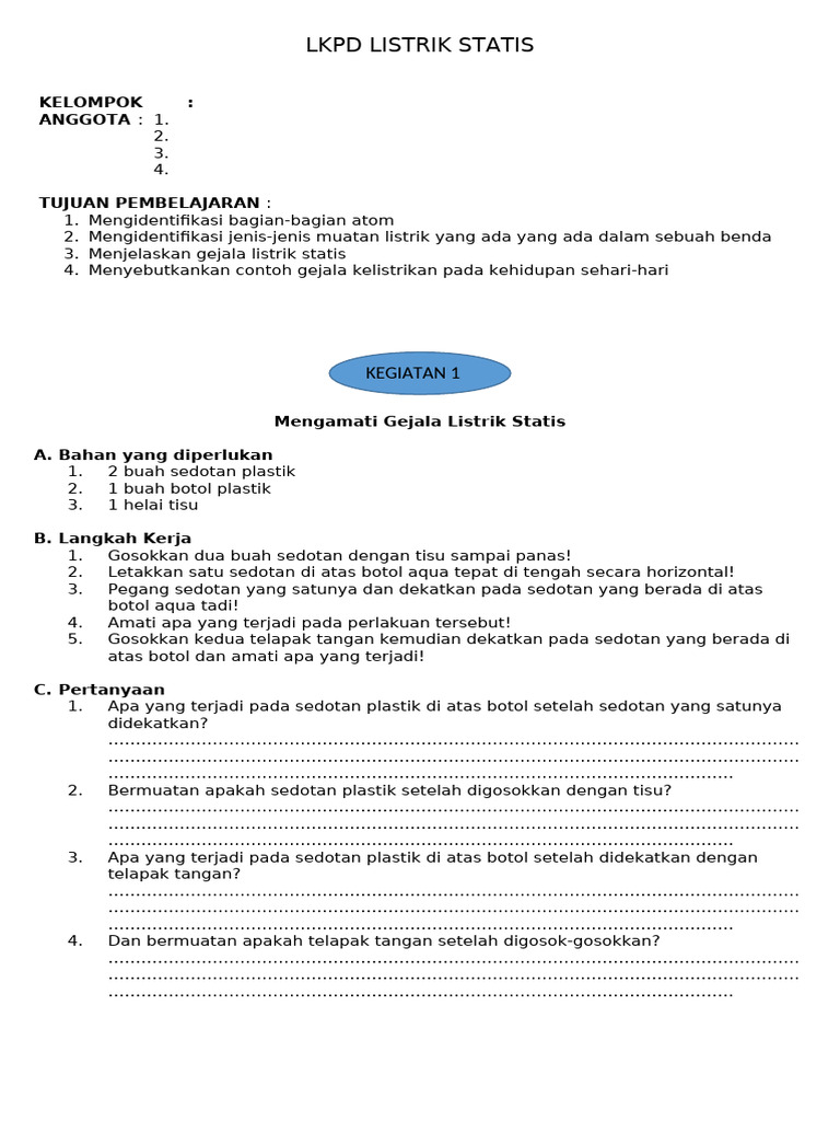 LKPD Gejala Listrik Statis | PDF