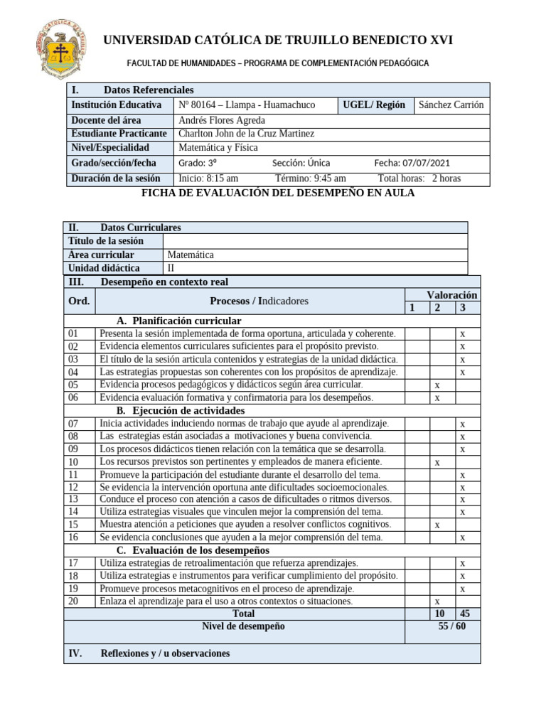 Ficha Evaluación Desempeño Practica Pre Corregida | PDF | Aprendizaje | Maestros