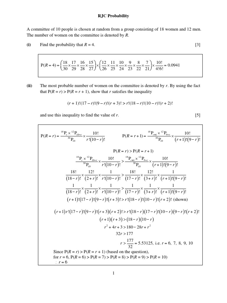 RI (JC) Probability Tutorial Challenging Questions | PDF | Mathematical ...