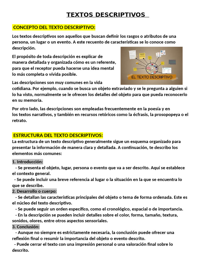 Características de los Textos Descriptivos | PDF | Experiencia | Cognición