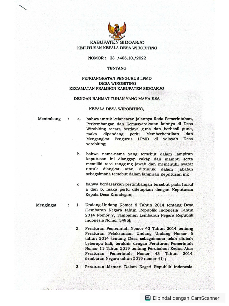 Perkades LPMD Desa Wirobiting | PDF