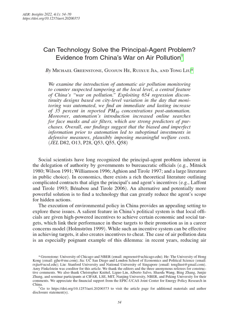 Topic 6 Can Technology Solve The Principal-Agent Problem - Evidence From China's War On Air ...
