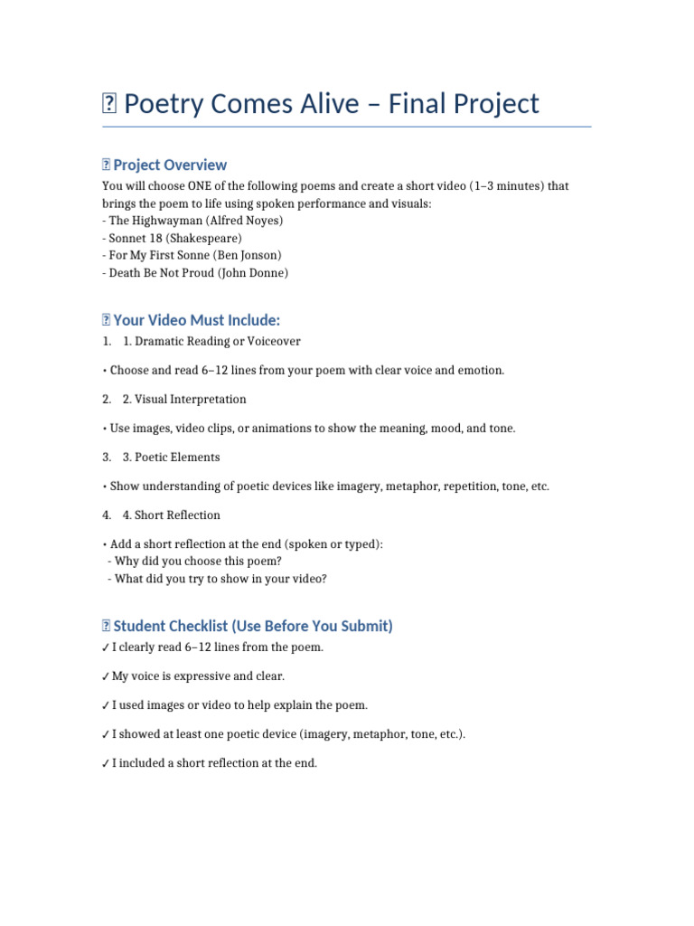 Poetry Video Project Guidelines | PDF