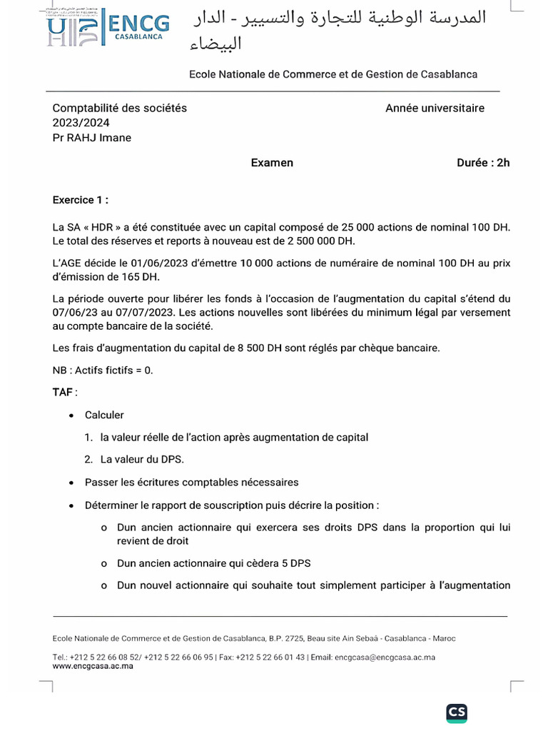 Examens Compta 2023 & 2024 | PDF