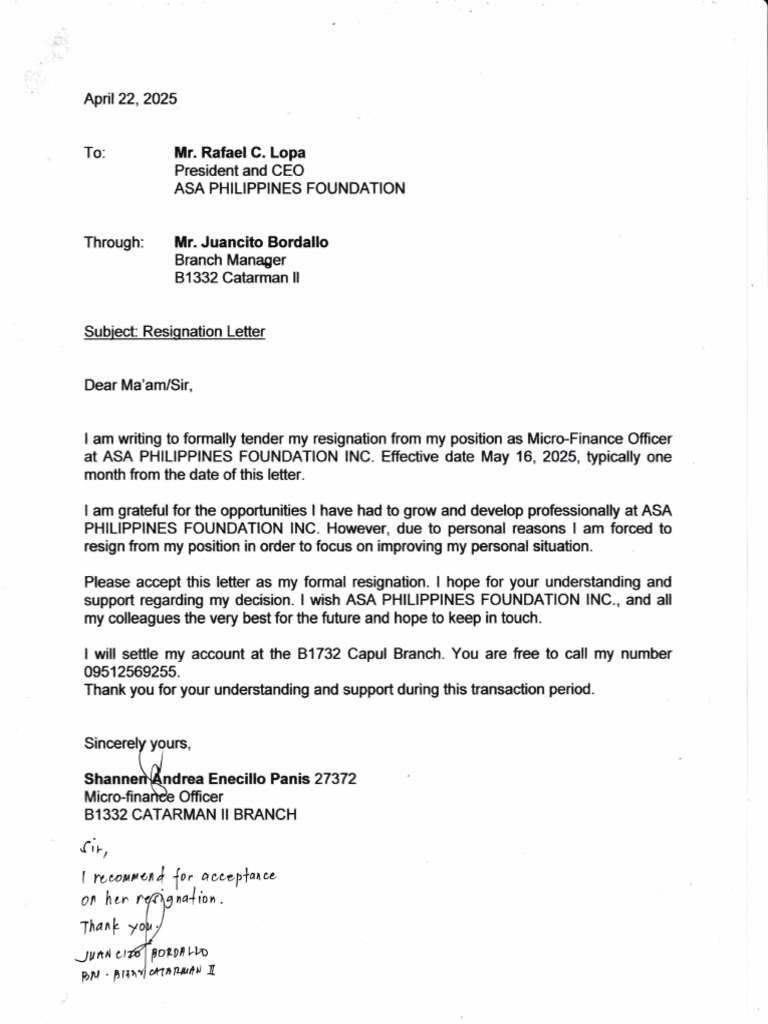 Resignation of Micro-Finance Officer | PDF
