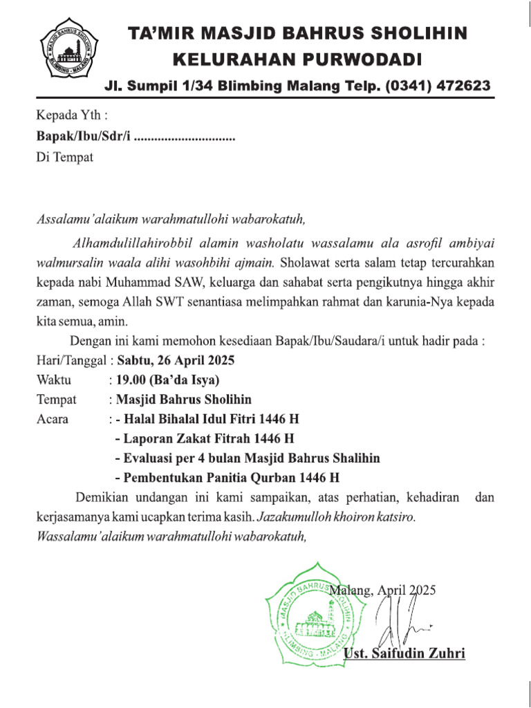 Undangan Rapat Halbil | PDF
