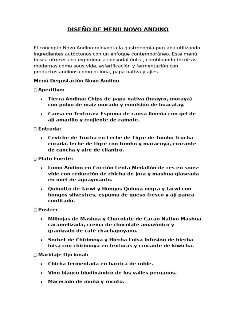 Diseño de Menú Novo Andino | PDF