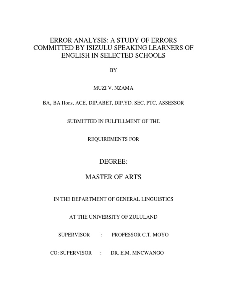 Error Analysis | Download Free PDF | Second Language | Second Language Acquisition