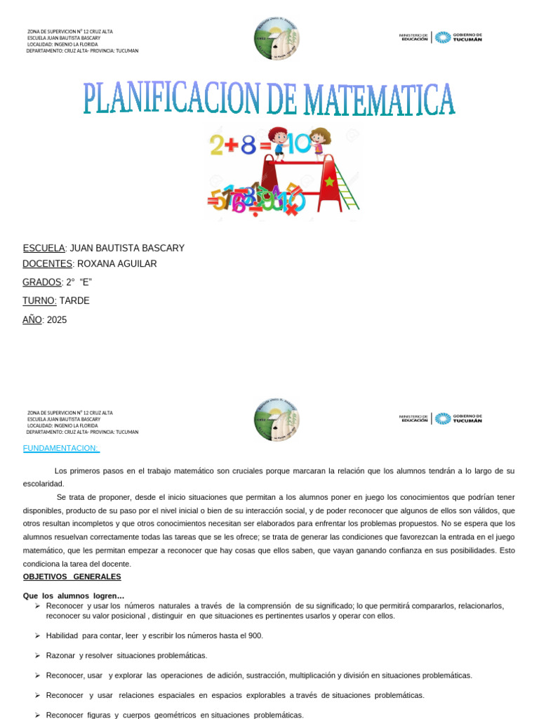 PLANIFICACION ANUAL DE MATEMATICA 2° grado 2025 | PDF | Números | Matemáticas