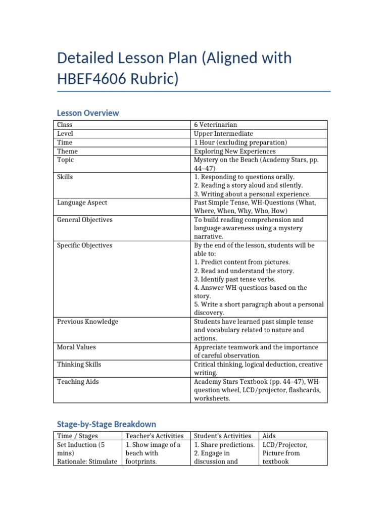 KSSR Adventure Lesson Plan Rubric Aligned | PDF | Learning | Cognition