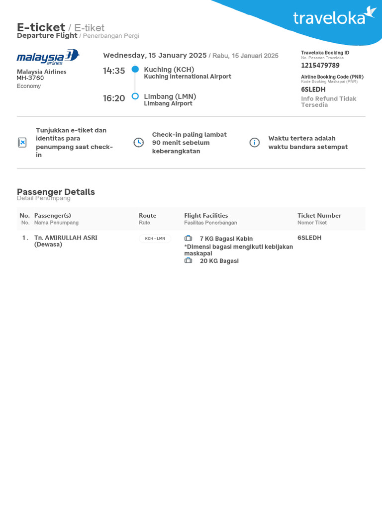 Flight#1 Amirullah Asri KCH 6sledh, 6smlto LMN Flight - Originating | PDF