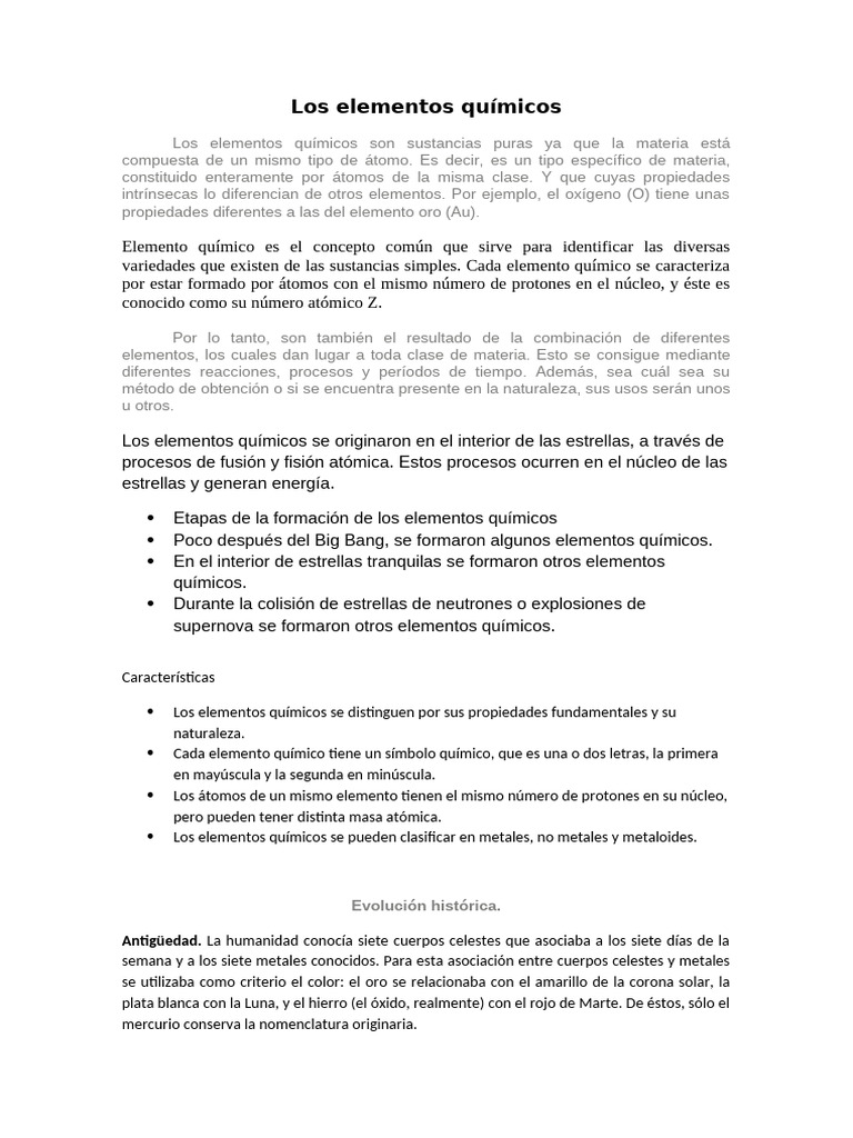 Elementos químicos: definición y evolución | PDF | Química | Elementos ...