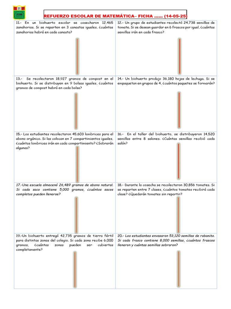 Ejercicios de Matemáticas para Biohuertos | PDF