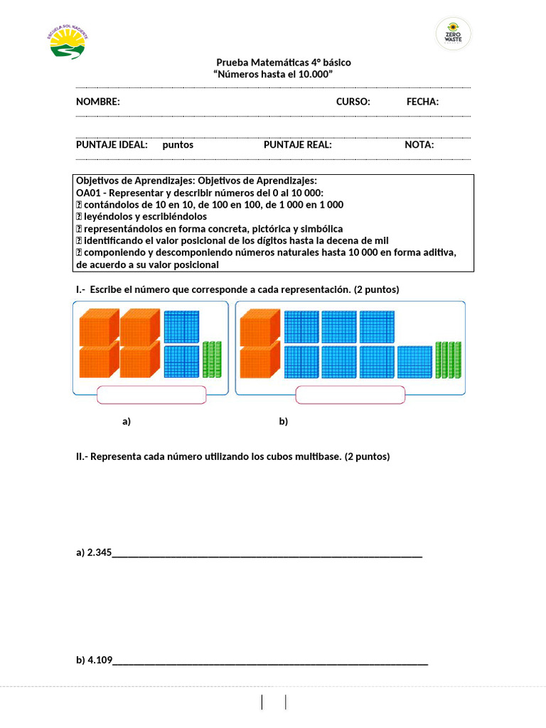 Prueba Oa01 Numeros Hasta El 10.000 | PDF | Matemáticas | Aritmética