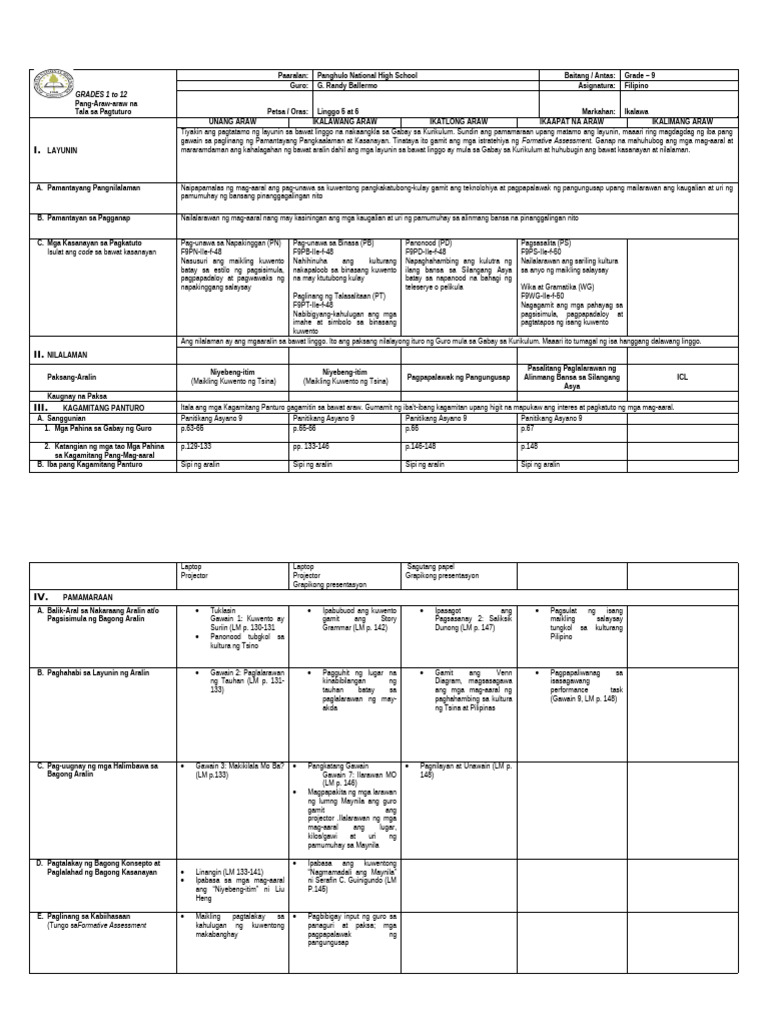 DLL_FILIPINO 9 2ngd Grading (Topic 4) | PDF