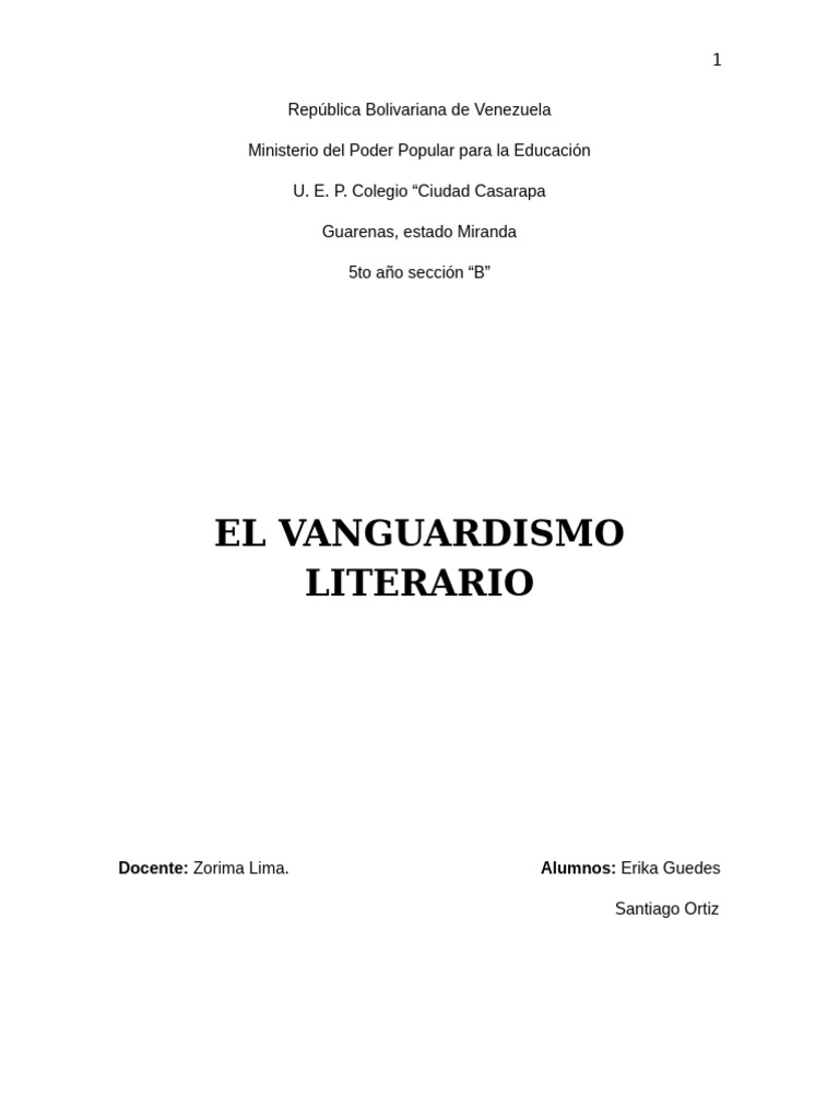 El Vanguardismo Literario Santiago Ortiz Erika Guedes | PDF ...