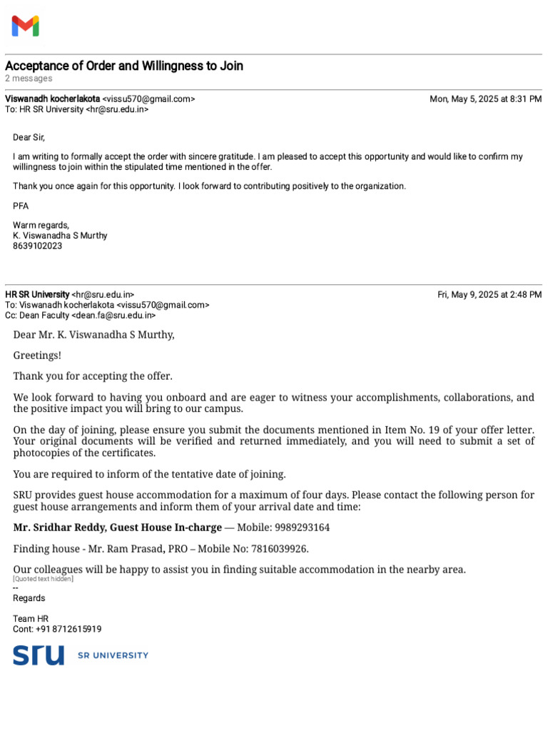 Gmail - Acceptance of Order and Willingness To Join | PDF