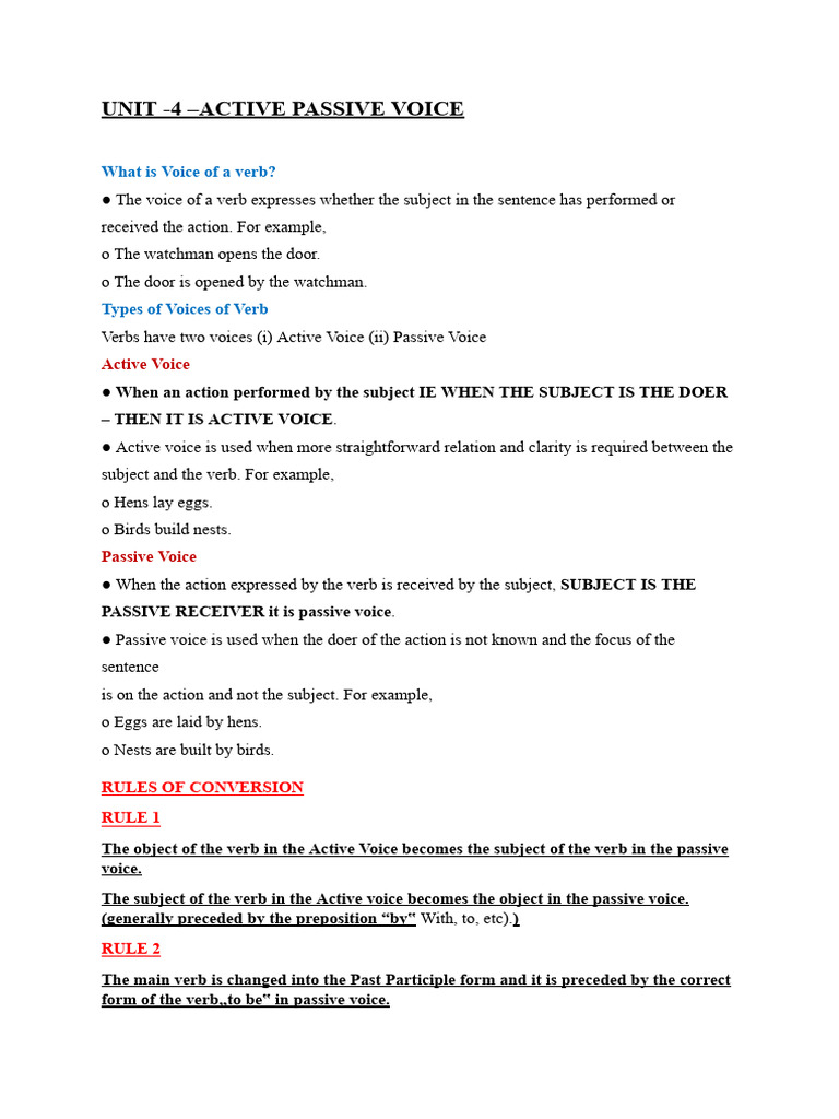 Active and Passive Voice Explained | PDF | Verb | Subject (Grammar)