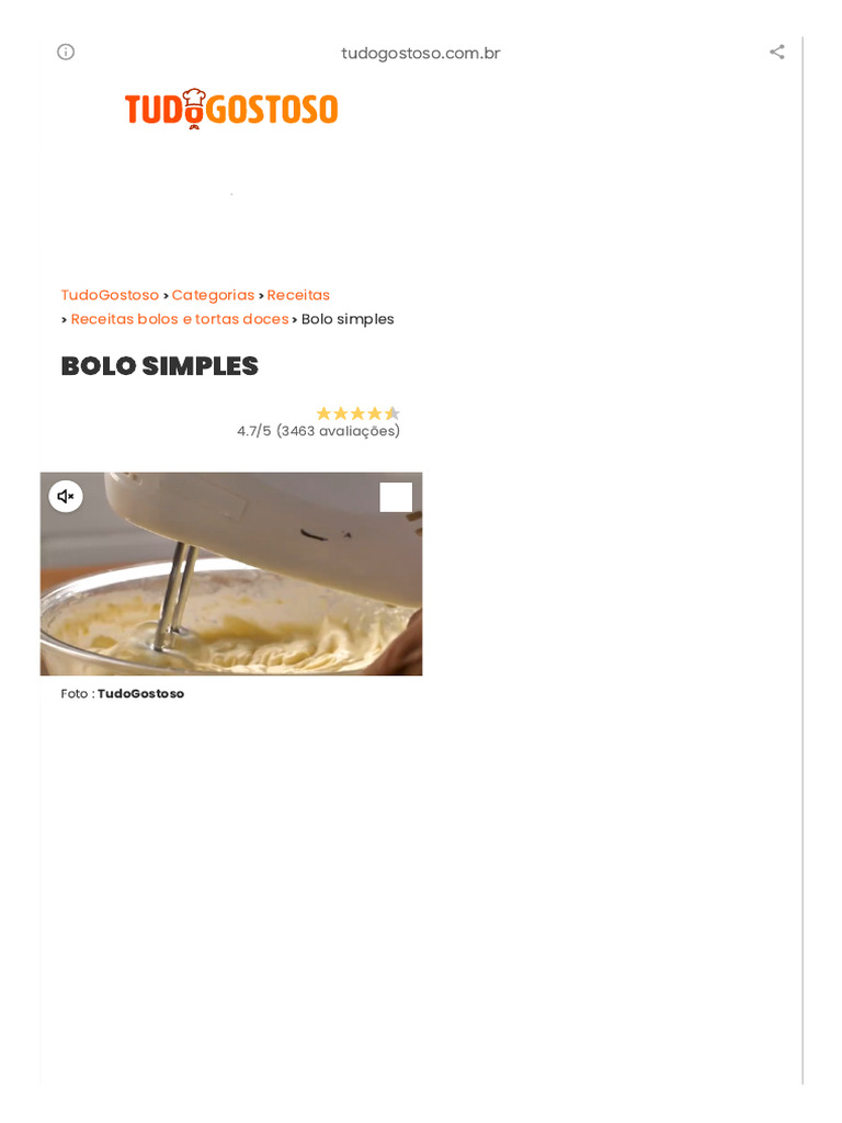 Receita de Bolo Simples e Fofo - TudoGostoso | PDF