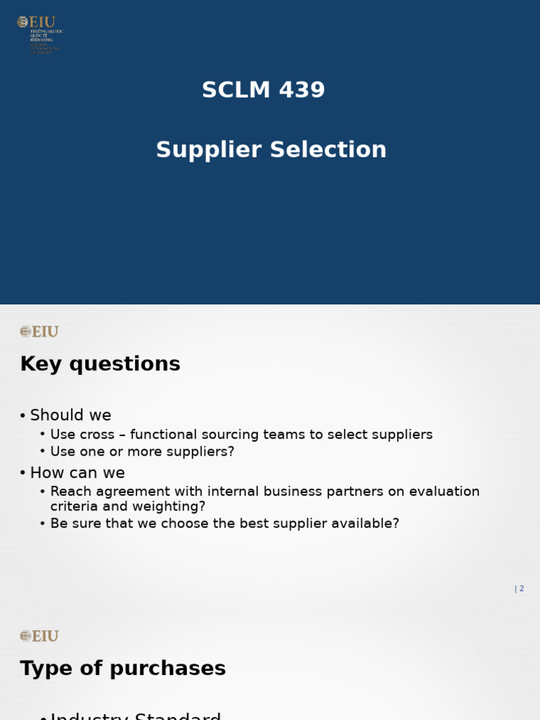 SCLM 439 Supplier Selection | PDF | Supply Chain | Investing