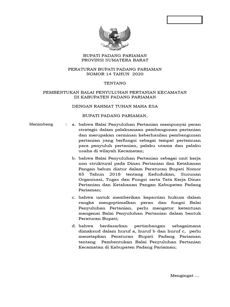 Perbup Nomor 14 Tahun 2020 | PDF